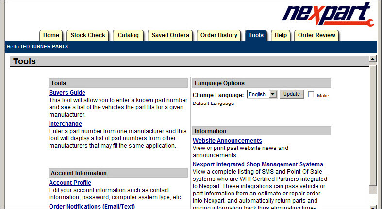 Nexpart Order History and Tools
